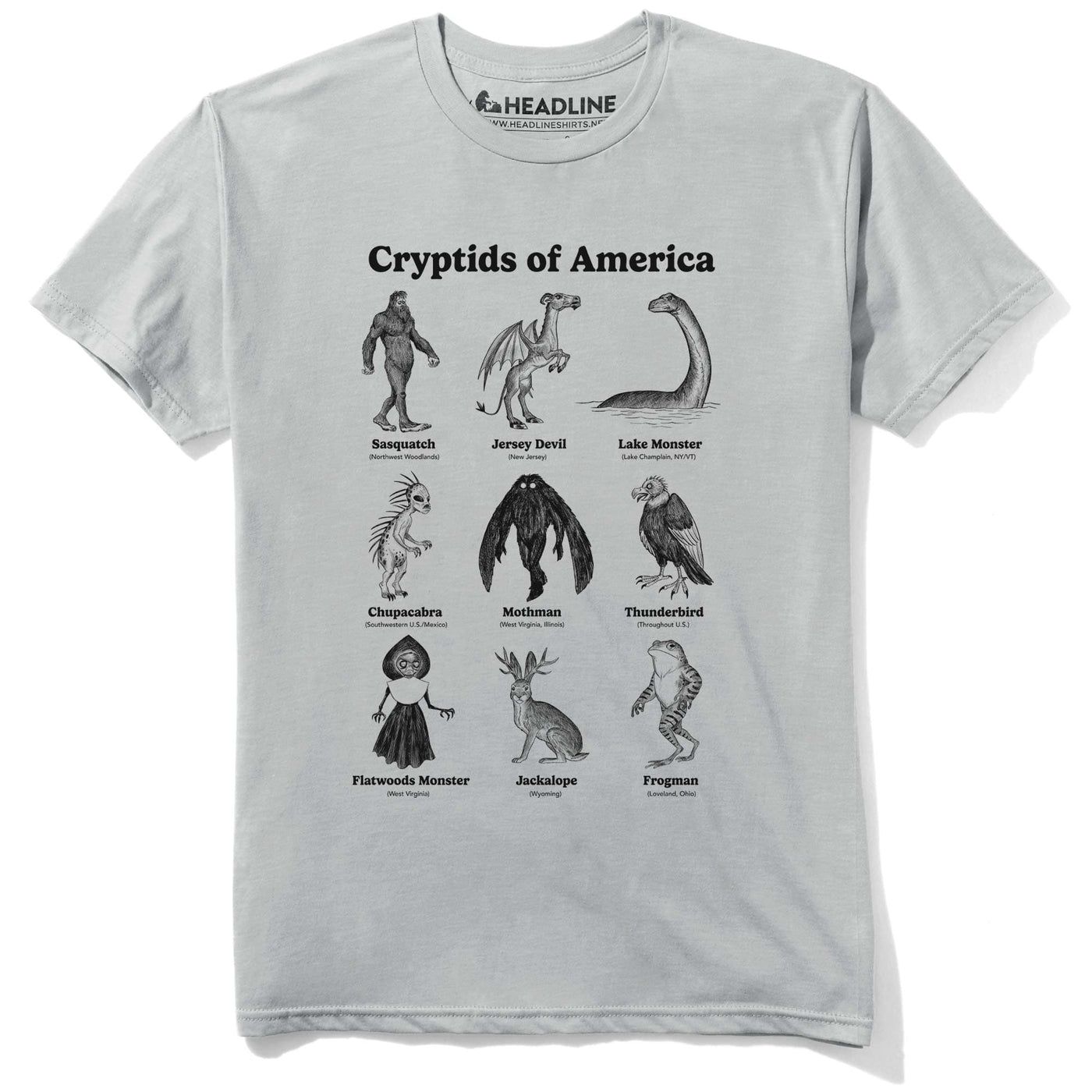 Cryptids Of America Cool Graphic T-Shirt | Bigfoot Chart Monsters Tee ...