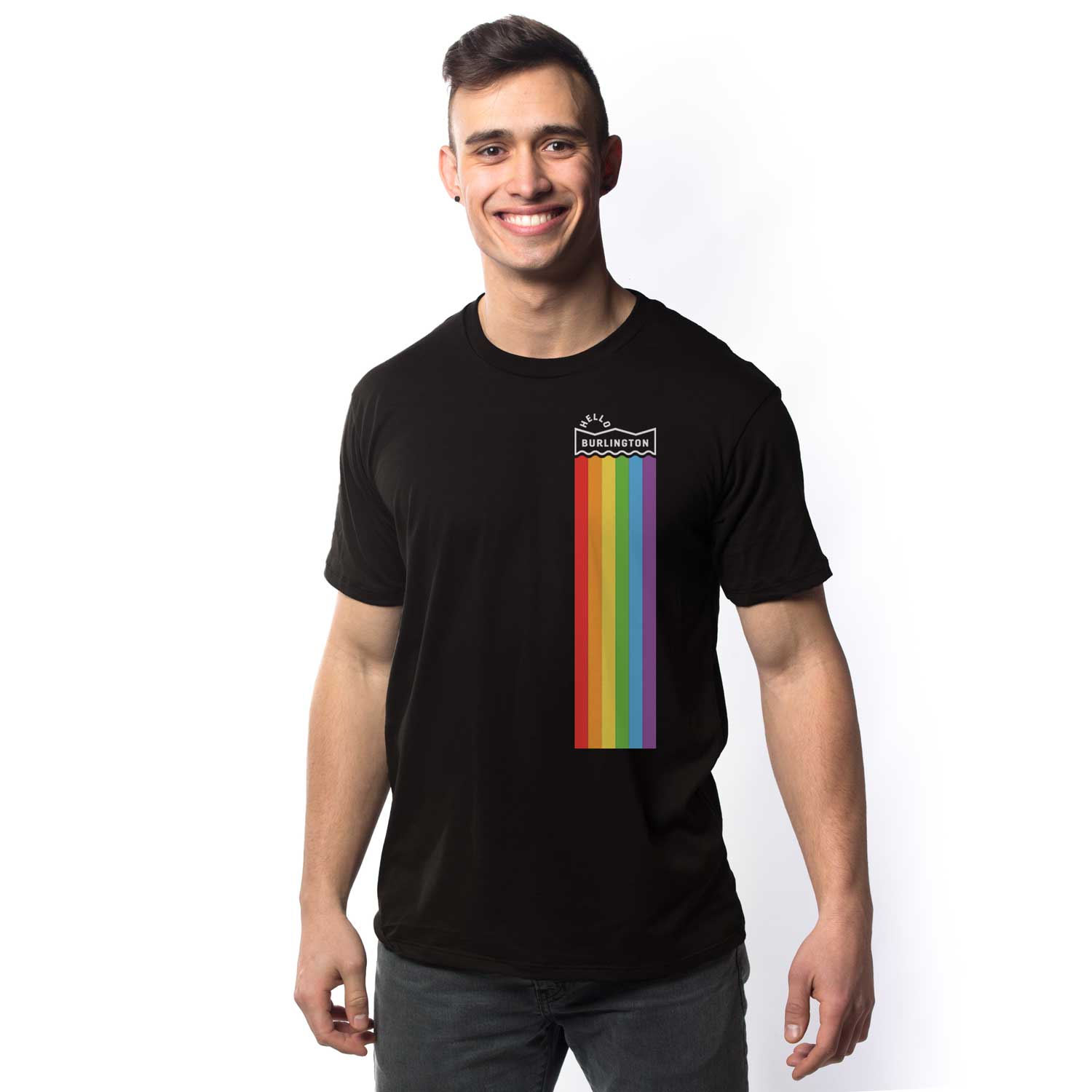 Hello Burlington Cool Graphic T-Shirt | Vintage Vermont LGBTQ Tee - Solid Threads