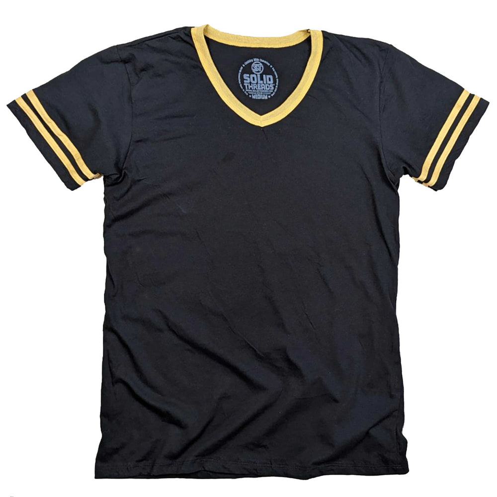 Men's Solid Threads Retro Ringer V-Neck T-shirt | Vintage USA Made Tee