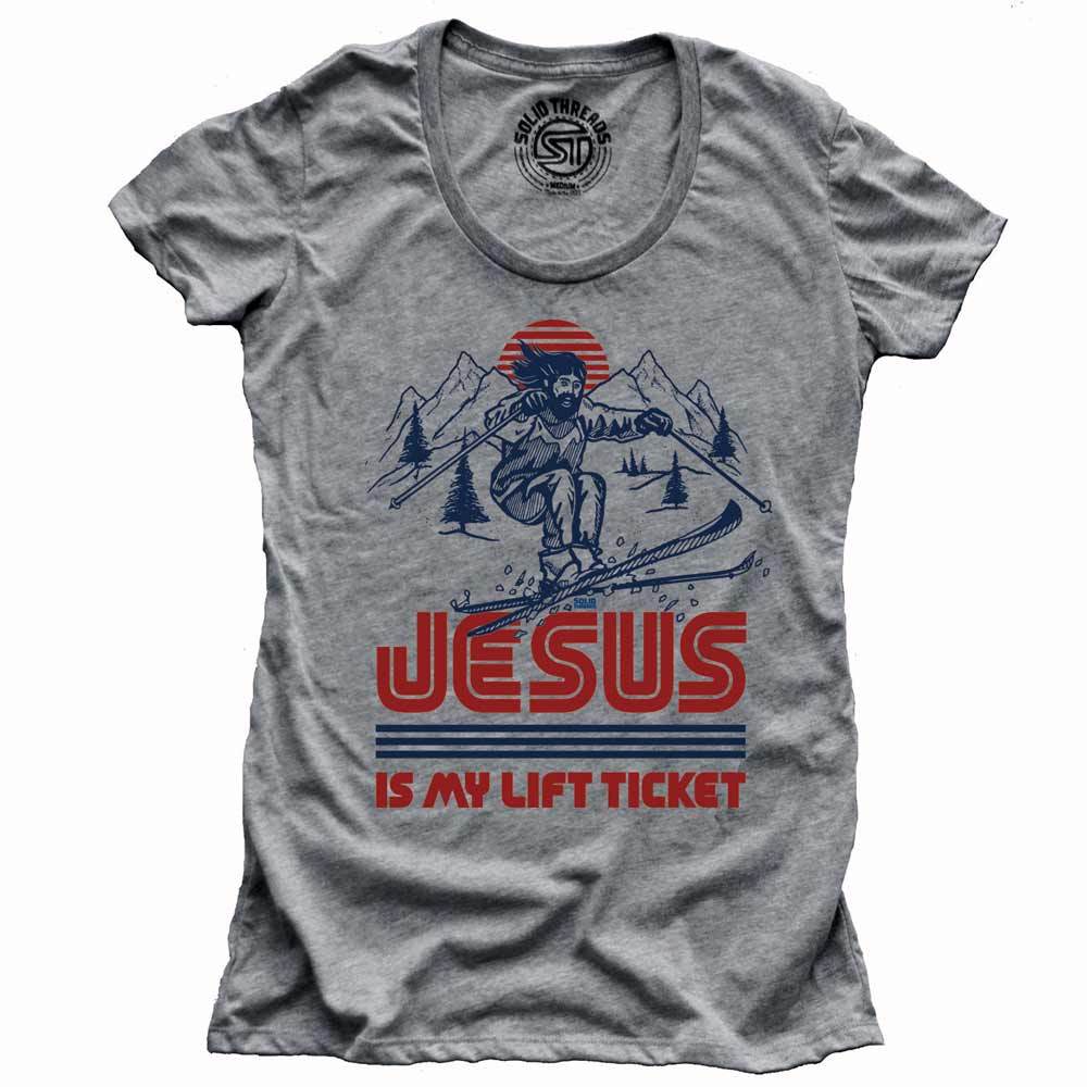 Women's Jesus Lift Ticket Funny Graphic T-Shirt | Vintage Skiing Tee ...
