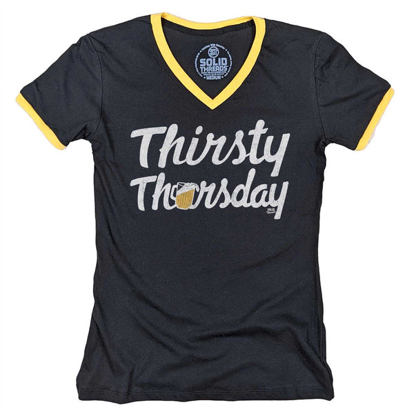 Women's Vintage Thirsty Thursday Funny Drinking Graphic V-Neck Tee ...